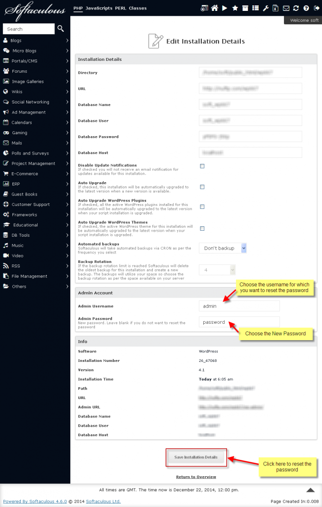 Reset the password of your WordPress installation – Softaculous Blog
