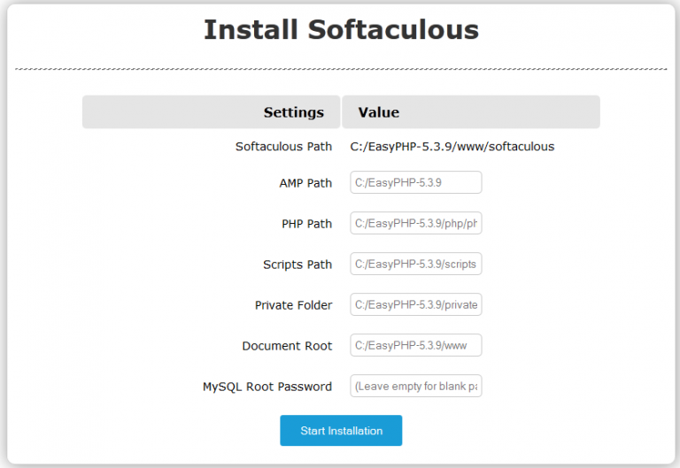 Installing Softaculous in EasyPHP